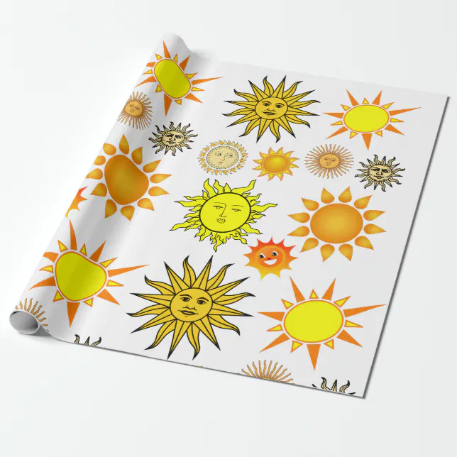celestial Happy sun faces cartoon clipart Wrapping Paper | Zazzle