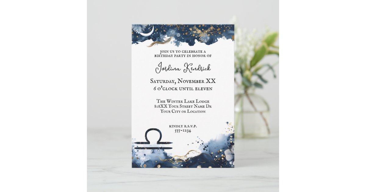 Celestial Horoscope Libra Birthday Invitation | Zazzle