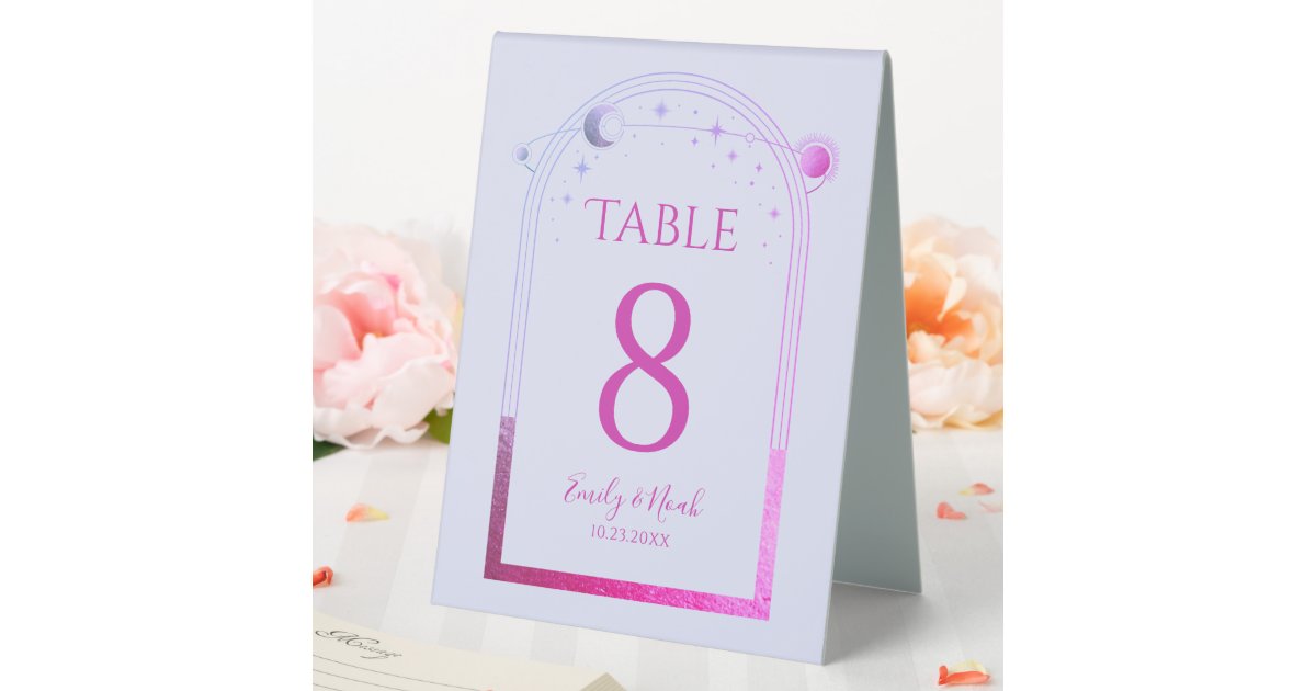 Celestial Lavender Pink Sun Moon Stars Wedding Table Tent | Zazzle