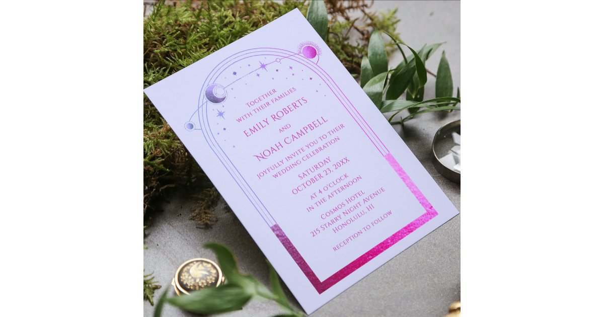 Celestial Lavender Pink Sun Moon Wedding Invitation | Zazzle