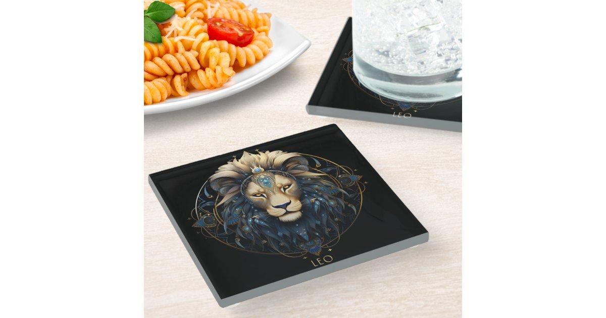 Celestial Lion Zodiac Symbol Sun Sign Name Leo Glass Coaster | Zazzle