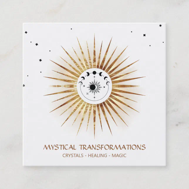 Celestial Luna Lunar Moon Magic Light Boho Square Business Card | Zazzle