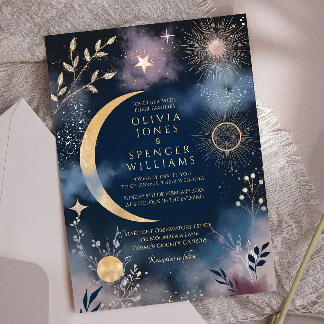 Celestial Magic Moon & Stars Wedding Invitation | Zazzle
