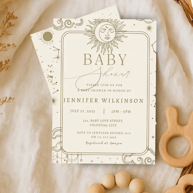 Celestial Magical Mystical Moon Stars Baby Shower Invitation | Zazzle