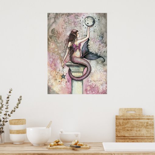Celestial Mermaid Fantasy Art Poster Print | Zazzle