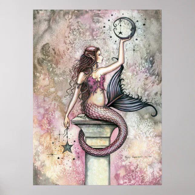 Celestial Mermaid Fantasy Art Poster Print | Zazzle