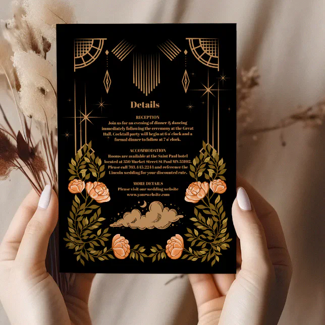 Celestial Midnight Black Stars Details Wedding Enclosure Card | Zazzle