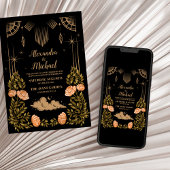 Celestial Midnight Black Stars Wedding Invitation | Zazzle