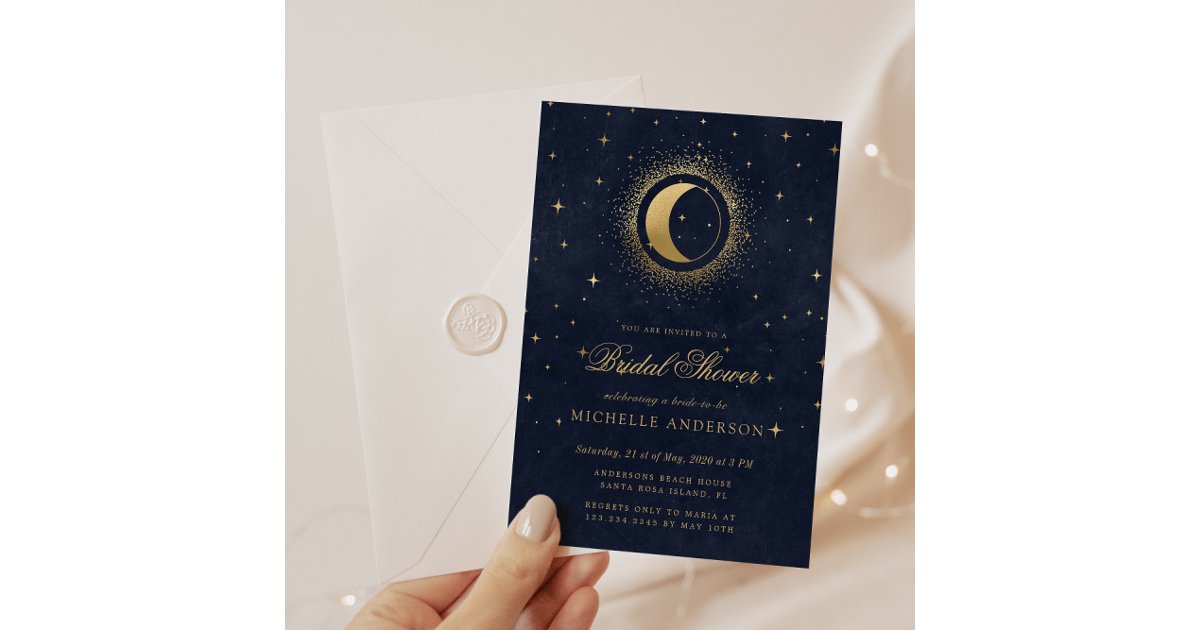 Celestial Midnight Blue Bridal Shower Invitation | Zazzle