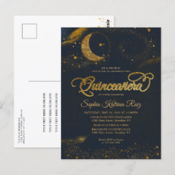 Celestial Midnight Blue Gold Star Moon Quinceanera Postcard | Zazzle