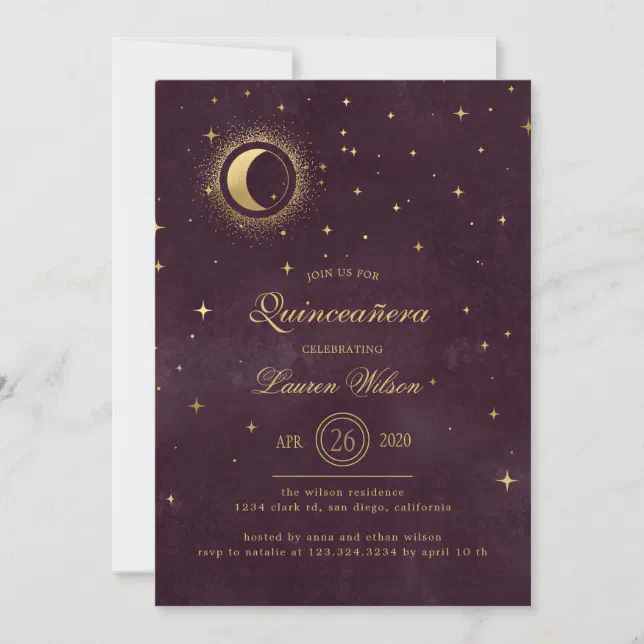 celestial midnight blue gold stars Quinceanera Inv Invitation | Zazzle