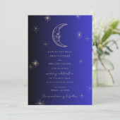 Celestial Midnight Blue Moon Stars Wedding Invitation | Zazzle