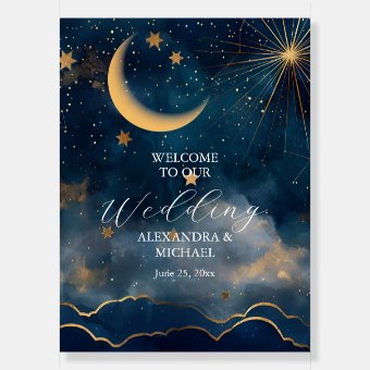 Celestial Midnight Blue Stars Moon Wedding Foam Board | Zazzle