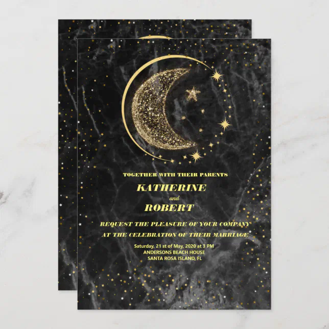 celestial midnight blue stars moon Wedding Invitat Invitation | Zazzle