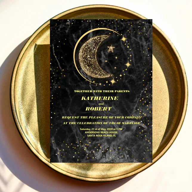 celestial midnight blue stars moon Wedding Invitat Invitation | Zazzle