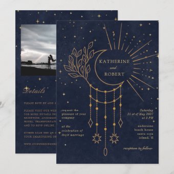 Celestial Midnight Stars Budget Photo Wedding Invitation | Zazzle