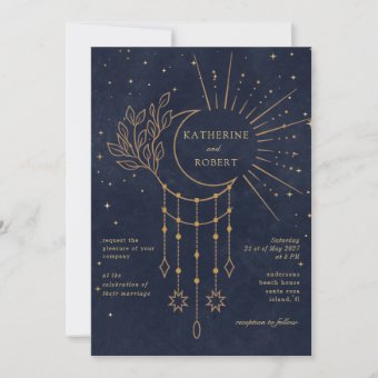 Celestial Midnight Stars Budget Photo Wedding Invitation | Zazzle