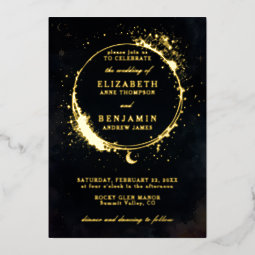 Celestial Moody Whimsical Elegant Gold Wedding Foil Invitation | Zazzle