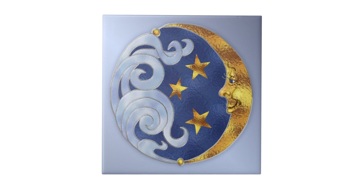 Celestial Moon and Stars Tile | Zazzle