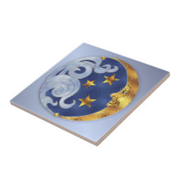 Celestial Moon and Stars Tile | Zazzle