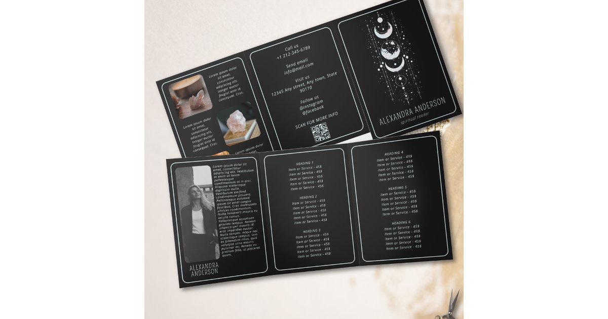 Celestial Moon Phases Mystical Spiritual QR Code Tri-Fold Card | Zazzle