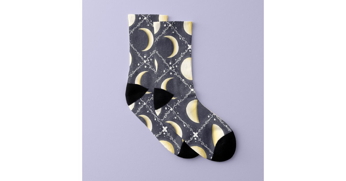 Celestial Moon Phases Pattern Socks | Zazzle