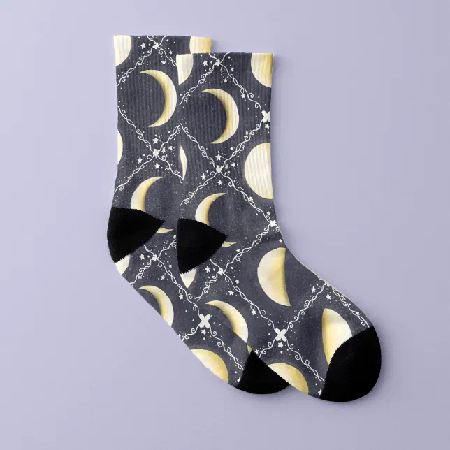 Celestial Moon Phases Pattern Socks | Zazzle