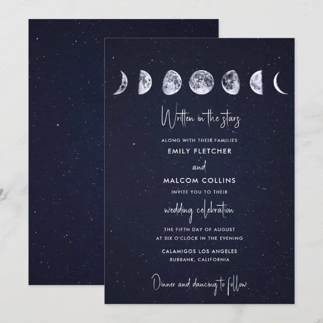 Celestial Moon Phases Written in the Stars Wedding Invitation | Zazzle