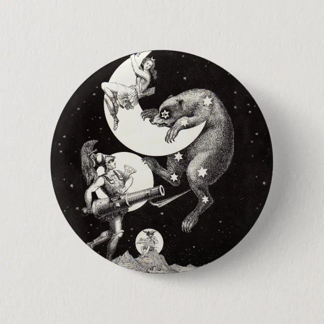 Celestial Moon Sky Universe God Night Illustration Button | Zazzle