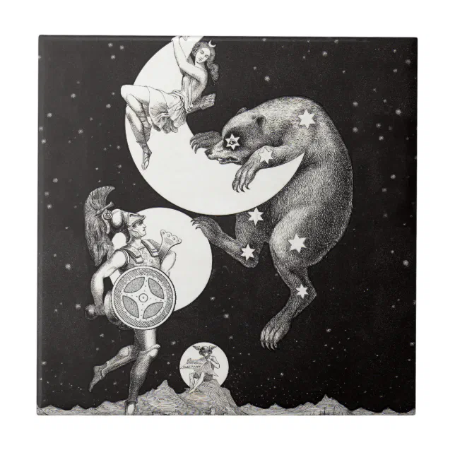 Celestial Moon Sky Universe God Night Illustration Tile | Zazzle