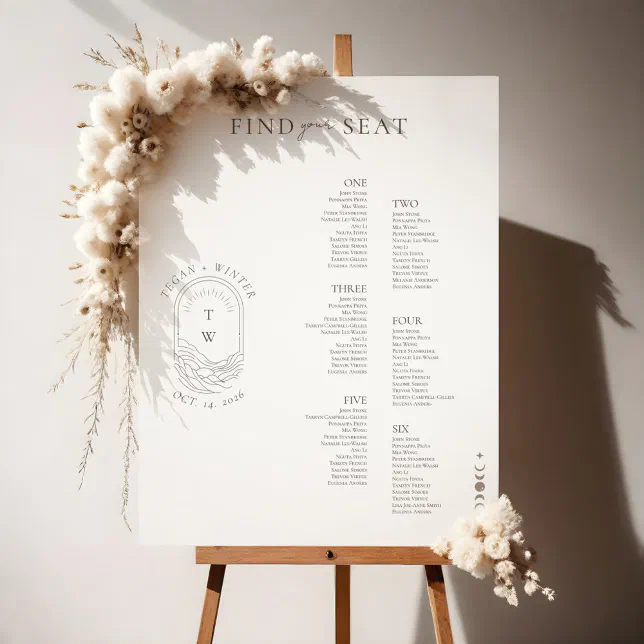 Celestial Moon Stars Boho Monogram Seating Chart Foam Board | Zazzle