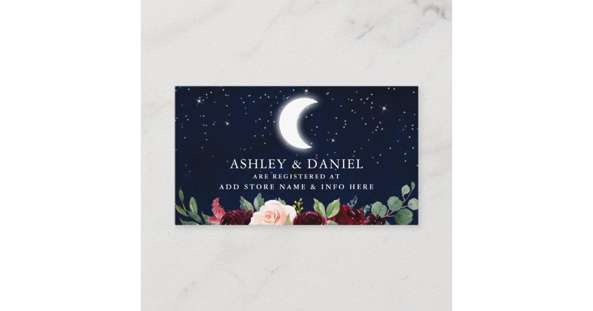 Celestial Moon Stars Floral Wedding Registry Card | Zazzle