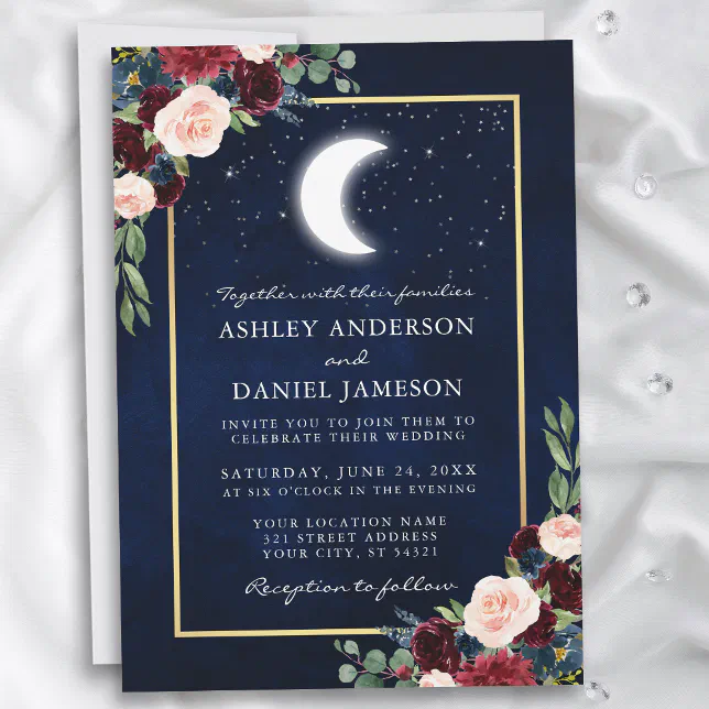 Celestial Moon Stars Gold Wedding Invitation | Zazzle
