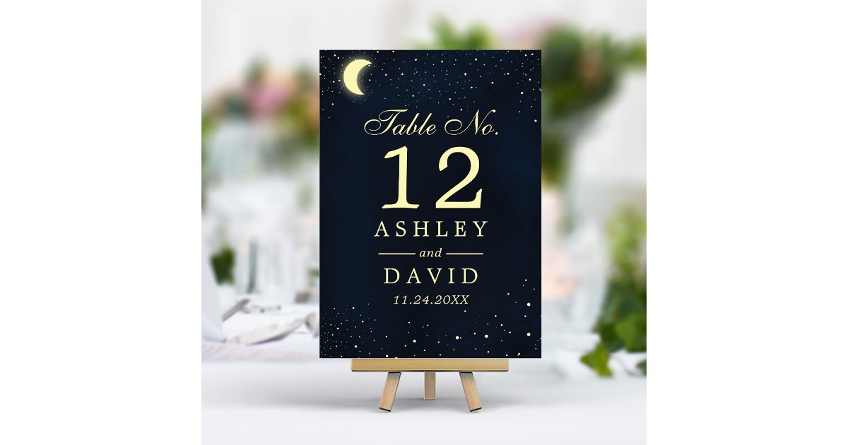 Celestial Moon Stars Midnight Blue Table Number | Zazzle