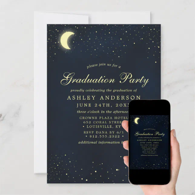 Celestial Moon Stars Midnight Graduation Party Invitation | Zazzle