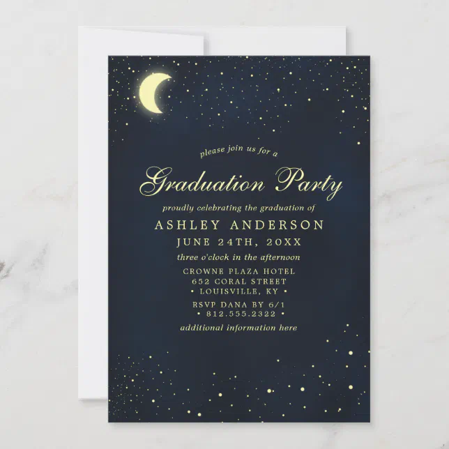 Celestial Moon Stars Midnight Graduation Party Invitation | Zazzle