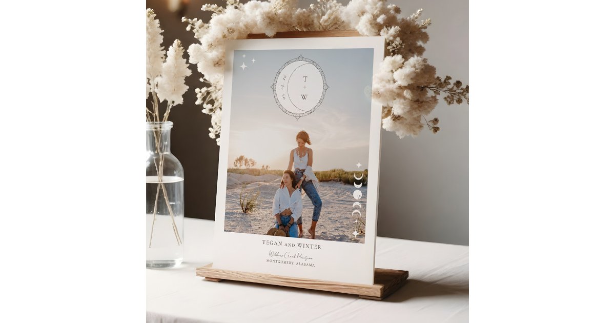 Celestial Moon Stars Monogram Welcome Wedding Sign | Zazzle