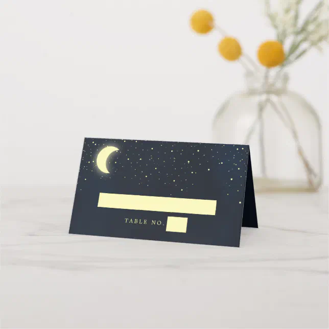 Celestial Moon Stars Navy Wedding Table Number Place Card | Zazzle