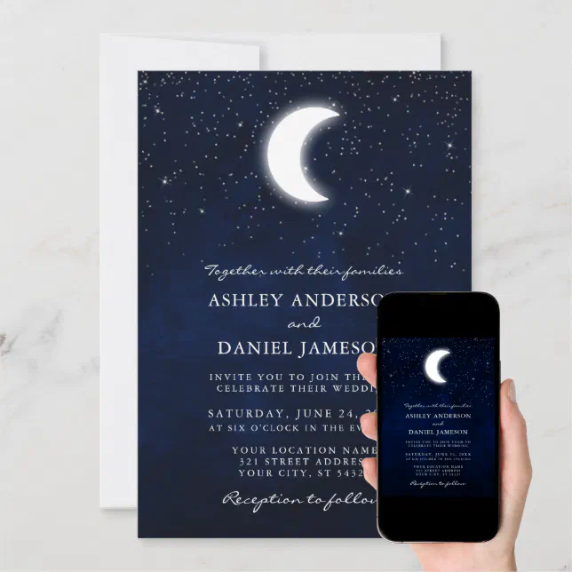 Celestial Moon Stars Photo Wedding Invitation | Zazzle