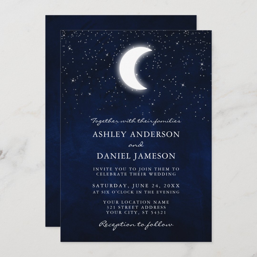 Celestial Moon Stars Photo Wedding Invitation | Zazzle