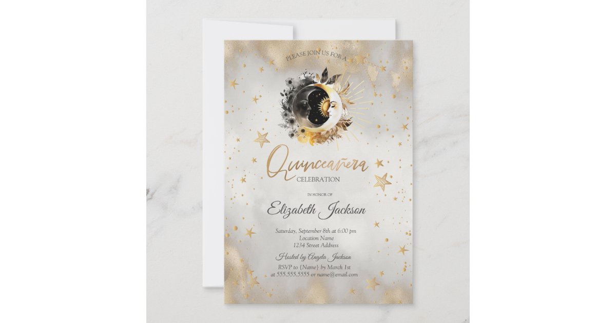 Celestial Moons,Stars Flower Quinceanera Invitation | Zazzle