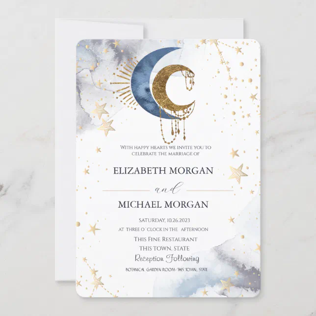 Celestial Moons,Stars Wedding Invitation | Zazzle