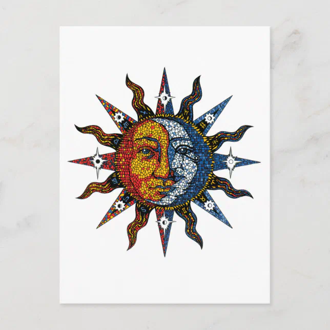 Celestial Mosaic Sun and Moon Postcard | Zazzle