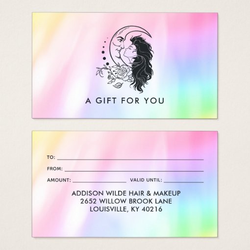 Celestial Mystic Moon Goddess Rainbow Gift Card | Zazzle