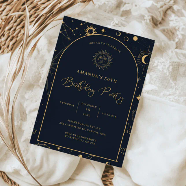 Celestial Mystical Elements Starsign 50th birthday Invitation | Zazzle