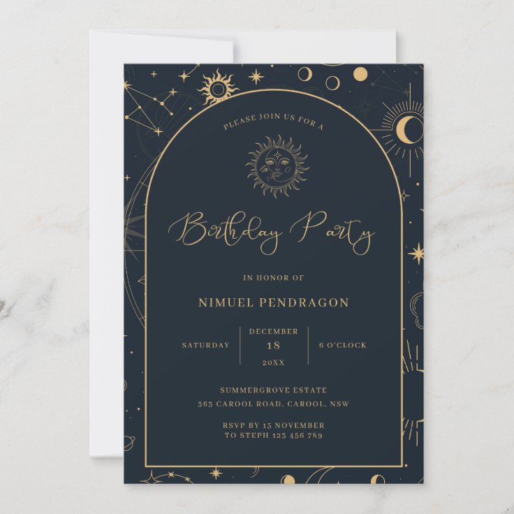 Celestial Mystical Elements Starsign Birthday Invitation | Zazzle