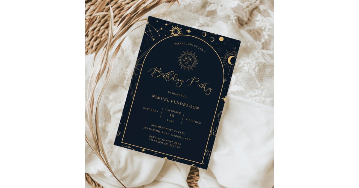 Celestial Mystical Elements Starsign Birthday Invitation | Zazzle