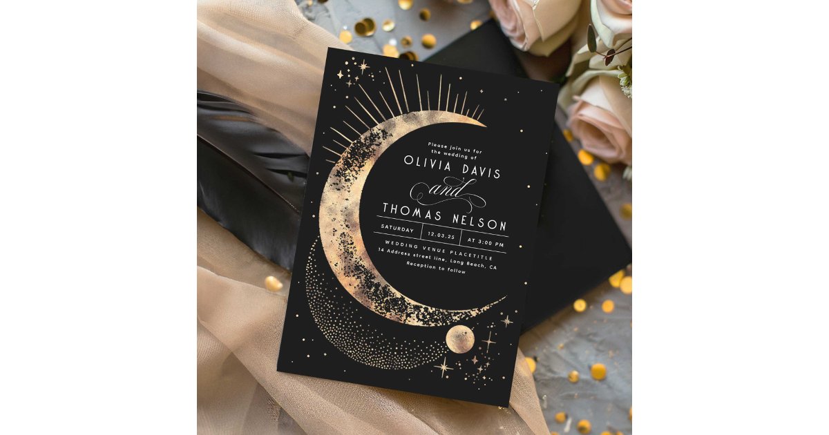 Celestial Mystical Moon Starry Night Boho Wedding Invitation | Zazzle