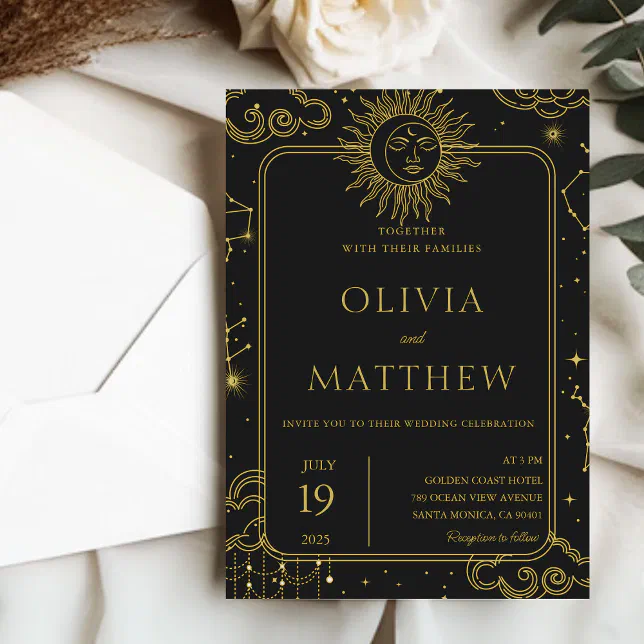 Celestial Mystical Moon Stars Galaxy Wedding Invitation | Zazzle