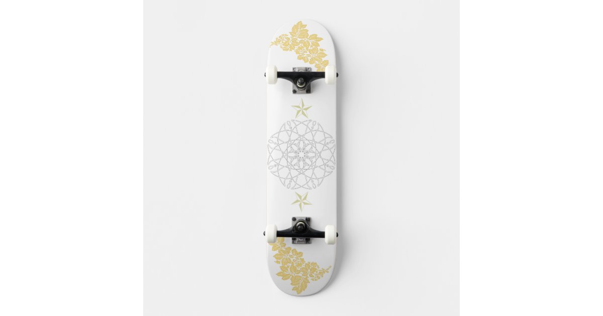Celestial Nature Pattern Vector Artwork White .... Skateboard | Zazzle